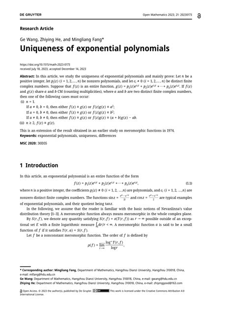 Pdf Uniqueness Of Exponential Polynomials