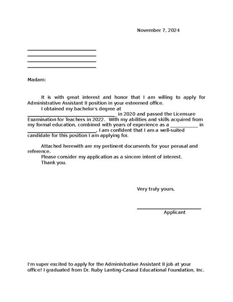 Letter Of Intent For Adas Ii Position November 7 2024 Madam It Is With Great Interest And