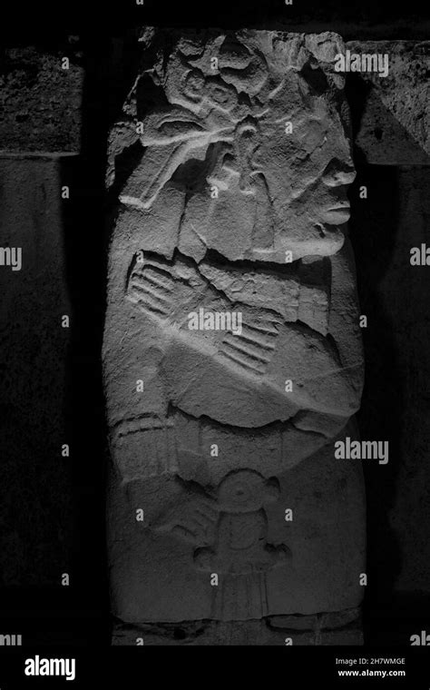 Ancient Mayan Bas Relief Carvingsof A Rabbit Skull On A Temple At The