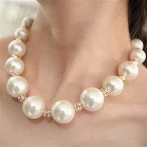우아한 한국 패션 럭셔리 대형 진주 라인스톤 볼 쇄골 체인 짧은 신부 목걸이 Aliexpress