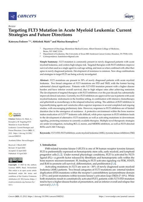 Pdf Targeting Flt3 Mutation In Acute Myeloid Leukemia Current