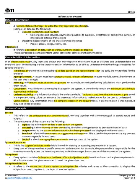 Managementinfo 1 Handout Informationsystem Pdf System Information System