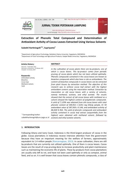 Extraction Of Phenolic Total Compound And Determination Of Antioxidant Activity Of Cocoa Leaves