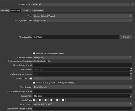 Disabling Video Encoder In FFMPEG Output Causes Recording Files To Have No Audio Streams Issue
