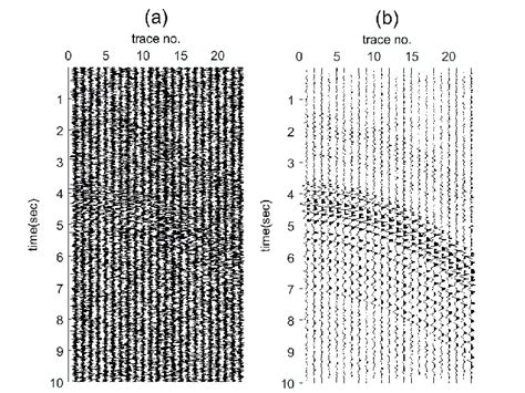 a noisy field data set after applying a whitening filter b