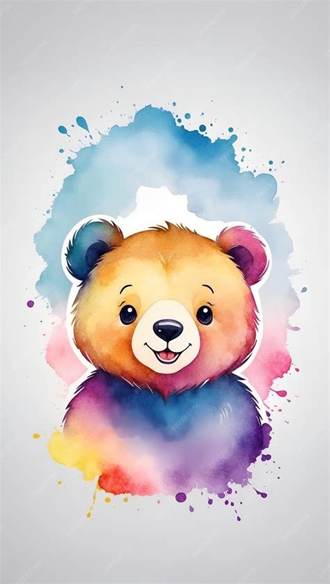 Premium Ai Image Colorful Watercolor Cute Bear Illustration On A