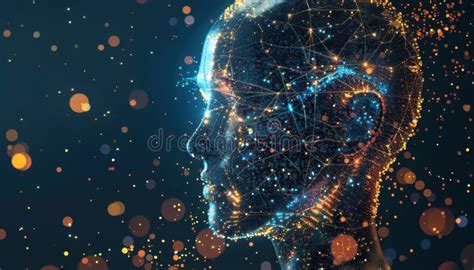 Digital Human Head with Glowing Neural Connections Against a Dark Background Showcasing ...