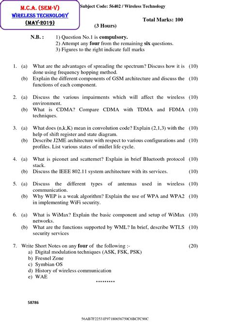 university of mumbai m c a sem v wireless technology old question