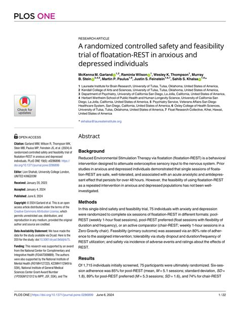Pdf A Randomized Controlled Safety And Feasibility Trial Of Floatation Rest In Anxious And