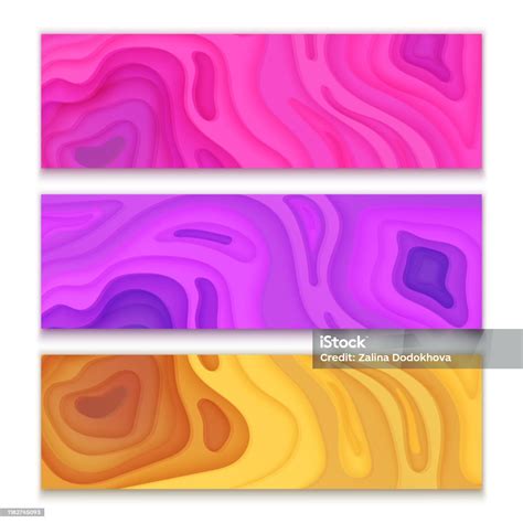 수평 배너는 3d 추상적 인 배경 분홍색 보라색 및 주황색 종이 자르기 모양 비즈니스 프리젠 테이션 전단지 포스터 및 초대를위한 디자인 레이아웃을 설정합니다 조각 아트 벡터