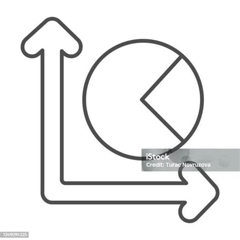 그래프 및 원형 차트는 3분의 1 의 얇은 선 아이콘 다이어그램 개념 흰색 배경의 둥근 다이어그램 벡터 사인 모바일 개념 및 웹