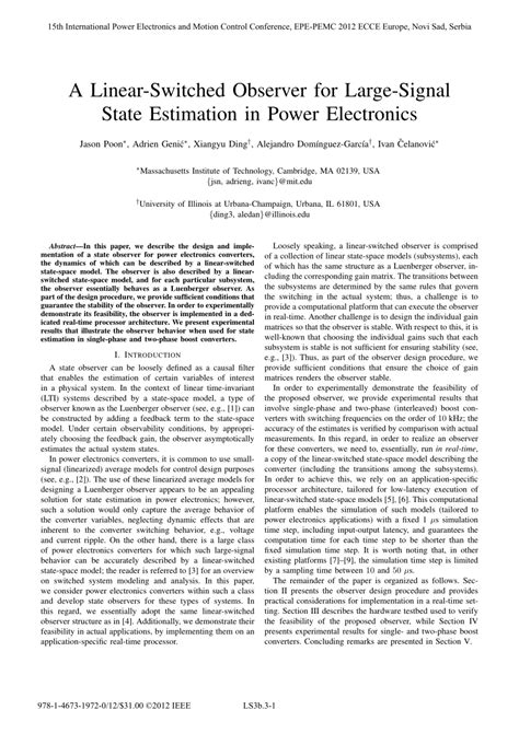 Pdf A Linear Switched Observer For Large Signal State Estimation In