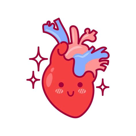 Heart Cute Cartoon Character In Kawaii Style Healthy Organ