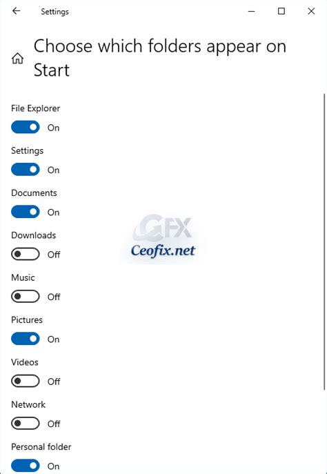 Add Or Remove Folder Shortcuts In Start Menu Of Windows 10