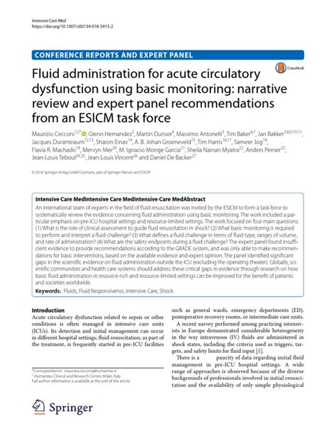 Fluid Administration For Acute Circulatory Dysfunction Using Basic Monitoring Narrative Review