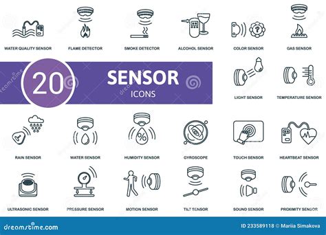 Sensor Icon Set Collection Of Simple Elements Such As The Water Quality Flame Detector Smoke