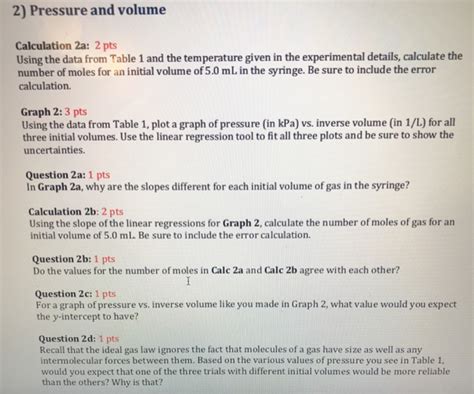2 pressure and volume calculation 2a 2 pts using