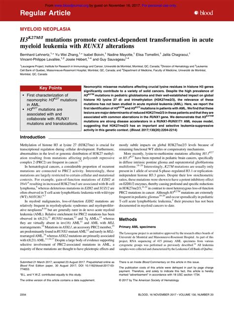 Pdf H3k27mi Mutations Promote Context Dependent Transformation In