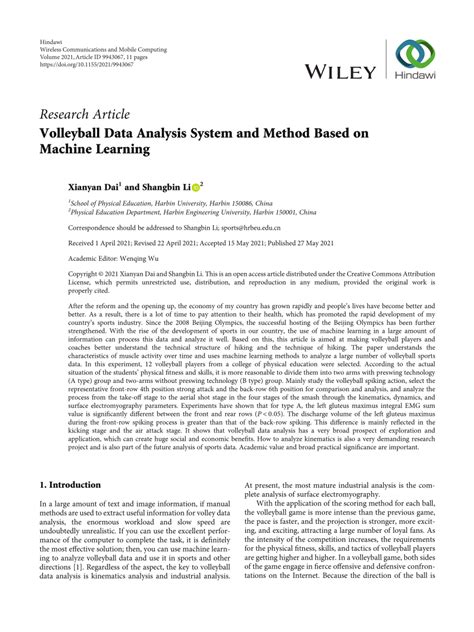 Pdf Volleyball Data Analysis System And Method Based On Machine Learning