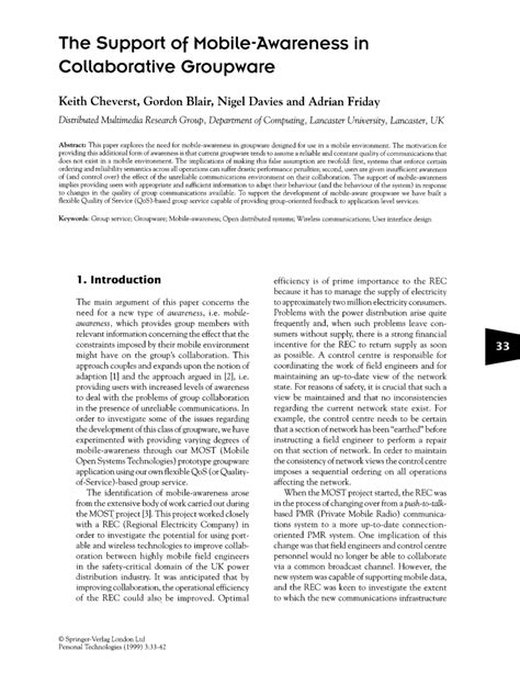 Pdf The Support Of Mobile Awareness In Collaborative Groupware