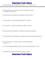 Determine Truth Values Docx Determine Truth Values Determine The Truth Value Of The Negation