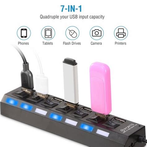 7 Port Usb 2 0 Hub High Speed Multiport Usb Hub With Individual Switches And Leds 1 Unit Ralphs