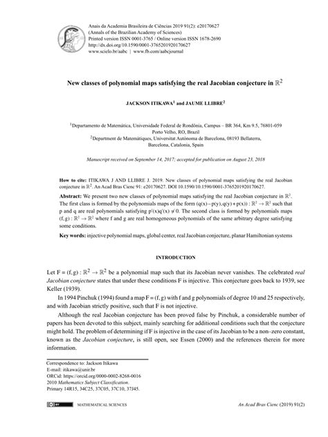 Pdf New Classes Of Polynomial Maps Satisfying The Real Jacobian Conjecture In ℝ2