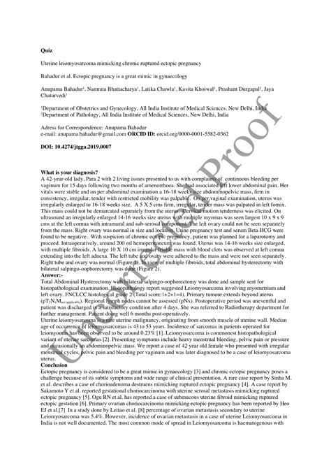 Quiz Uterine Leiomyosarcoma Mimicking Chronic Ruptured Ectopic Docslib