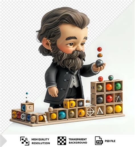 Isolated Chibi Dmitri Mendeleev The Chemist Arranging Tiny Periodic Table Elements Premium Ai