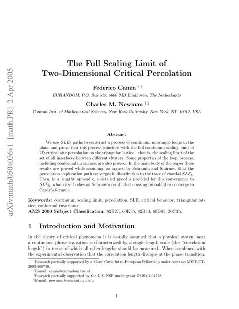 Pdf The Full Scaling Limit Of Two Dimensional Critical Percolation