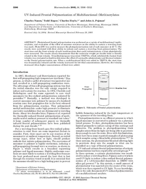 Pdf Uv Induced Frontal Polymerization Of Multifunctional Methacrylates
