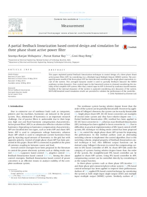 Pdf A Partial Feedback Linearization Based Control Design And