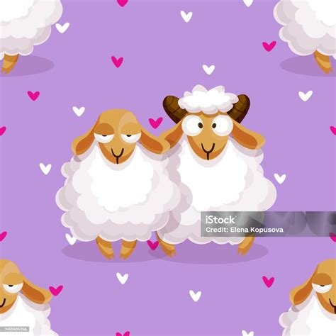 만화 스타일의 사랑 개념 추상적인 다채로운 매끄러운 배경에는 하트가 있는 귀여운 양들이 있습니다 앱 웹사이트 프레젠테이션 또는 디자인을 위한 현대적인 창의적인 그림입니다 0
