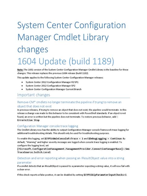 Configuration Manager Cmdlet Library Release Notes 1604 Update
