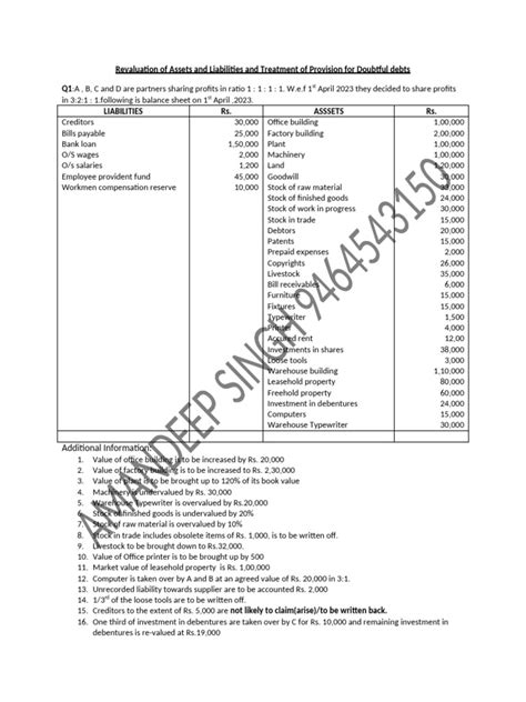 Revaluation Assets Liab 1 Pdf Balance Sheet Bad Debt
