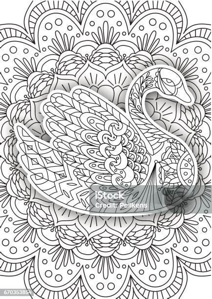 성인을위한 인쇄 가능한 색칠 공부 책 페이지 백조 디자인 나이가 많은 어린이를위한 활동및 성인이 휴식을 취하십시오 벡터 와