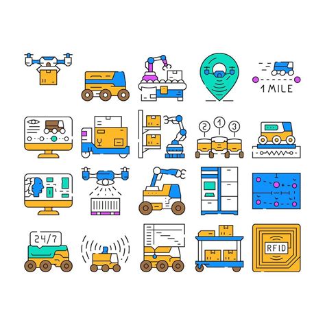 Autonomous Robot Delivery Icons Set 49817353 Vector Art At Vecteezy