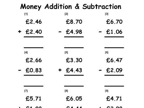 Addition And Subtraction Worksheets Money Worksheets Library