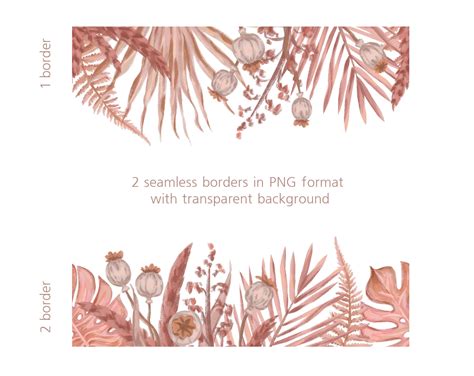 Boho Png Clipart Digital Frames And Seamless Border For Floral Etsy