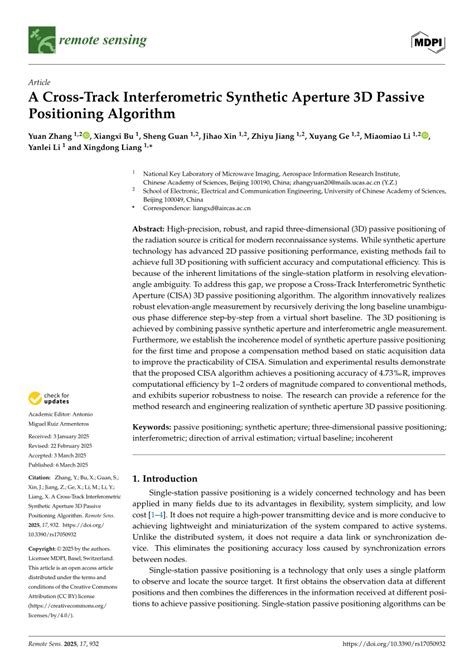 Pdf A Cross Track Interferometric Synthetic Aperture 3d Passive Positioning Algorithm