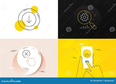 minimal set of online shopping reject click and scroll down line icons