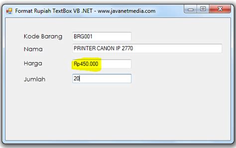Membuat Format Mata Uang Rupiah Pada Vb Net Java Media Kita