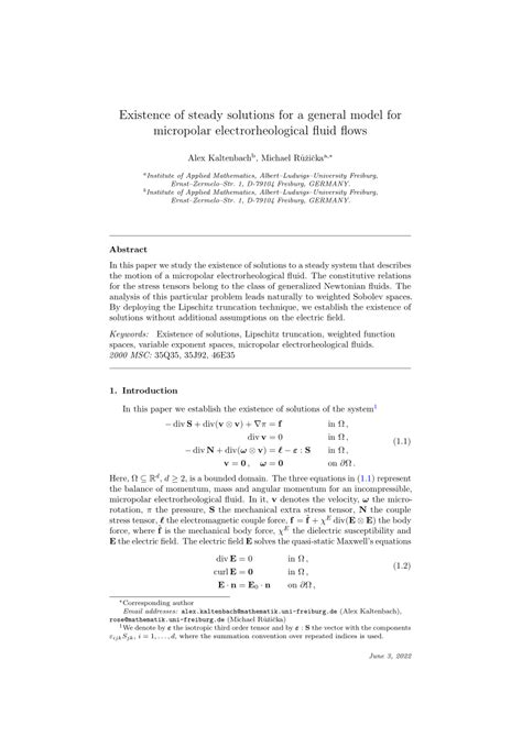Pdf Existence Of Steady Solutions For A General Model For Micropolar