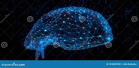 Abstract Illustration of Brain with Glowing Particles of Neural Connections. Artificial ...