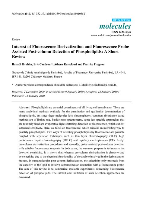 Pdf Interest Of Fluorescence Derivatization And Fluorescence Probe Assisted Post Column