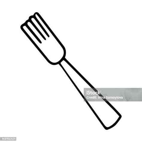 포크 아이콘 스티커 스케치 핸드 그린 낙서 스타일 벡터 미니멀리즘 단색 요리 요리 음식 검은색에 대한 스톡 벡터 아트 및 기타