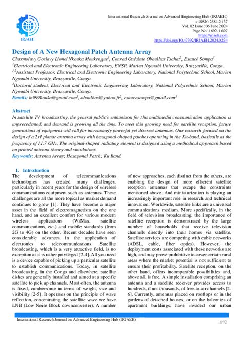 Pdf Design Of A New Hexagonal Patch Antenna Array