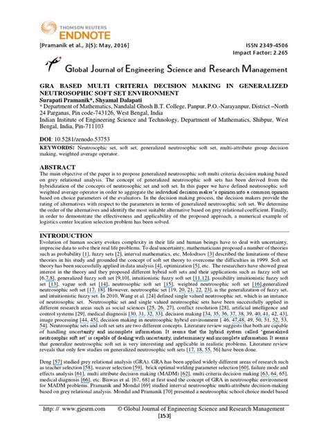 Gra Based Multi Criteria Decision Making In Generalized Neutrosophic Soft Set Environment Pdf