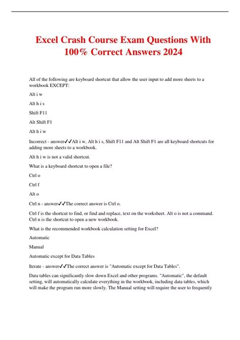 Excel Crash Course Exam Questions With 100 Correct Answers 2024 Excel Crash Course Stuvia Us