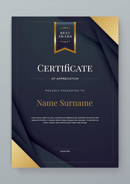 검은색과 금색의 감사 인증서 고급스러운 배지와 현대적인 라인 및 모양을 가진 경계 템플릿 성취 증명서 학위 교육 학교 프리미엄 벡터